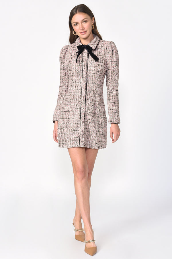 ELIZABETH TWEED DRESS - MAUVE - White Cherry Boutique